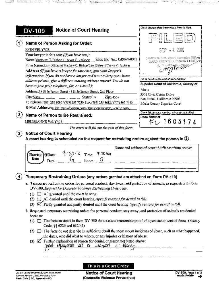 Fillable Online Domestic Violence Restraining Orders - Superior Court ...