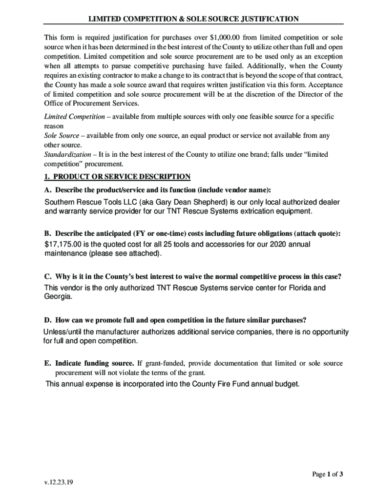 Fillable Online limited competition and sole source justification ...