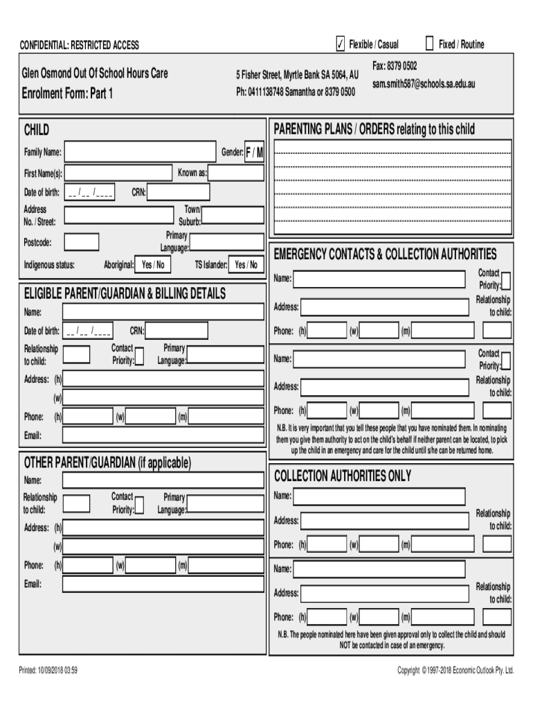Fillable Online St Aloysius College OSHC/Vacation Care ENROLMENT FORM ...