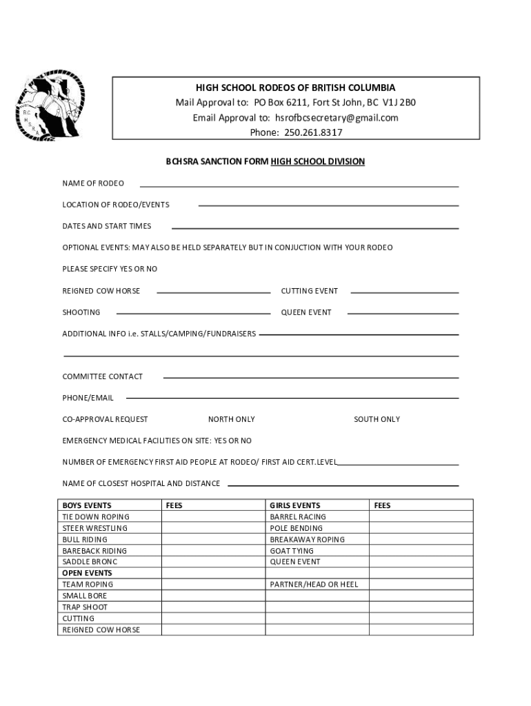 Fillable Online BCHSRA SANCTION FORM HIGH SCHOOL DIVISIO1 Fax Email Print - pdfFiller