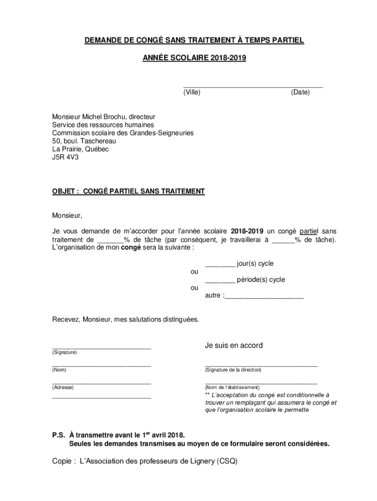 Remplissable En Ligne Lettre de demande de cong parentaltemps partiel - Droit ... Fax Email ...