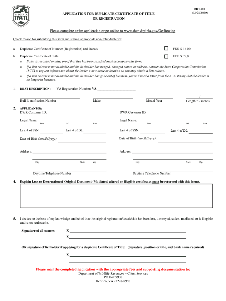 Fillable Online PDF Duplicate Certificate of Title or Registration ...
