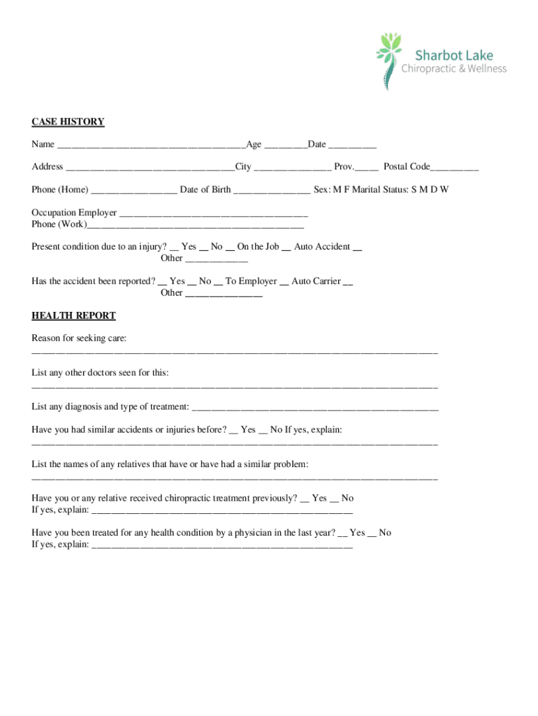 Fillable Online Physiotherapy Intake Form - Evolve Chiropractic ...