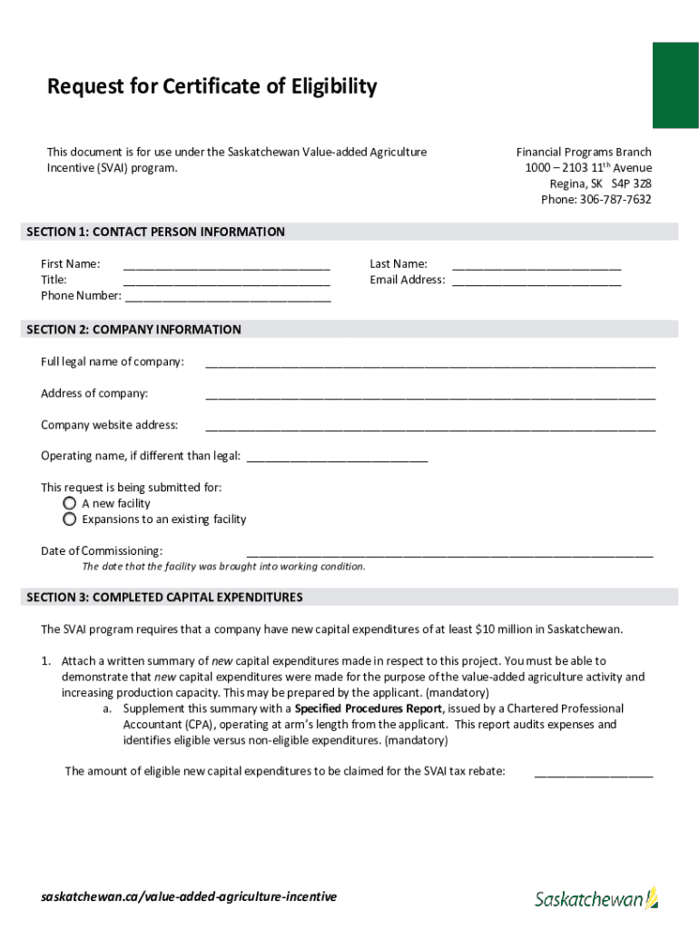 Fillable Online PDF SVAI - Request for Certificate of Eligibility ...