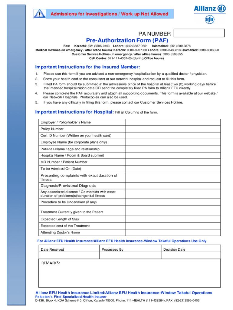 Fillable Online Pre-Authorization Form (PAF) Fax Email Print - pdfFiller