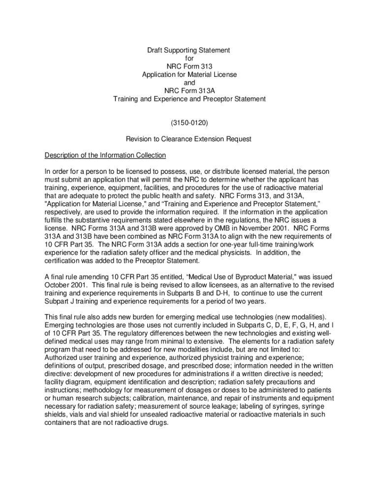 Fillable Online OMB 3150-0120, DRAFT SS, NRC Form 313, Application for ...