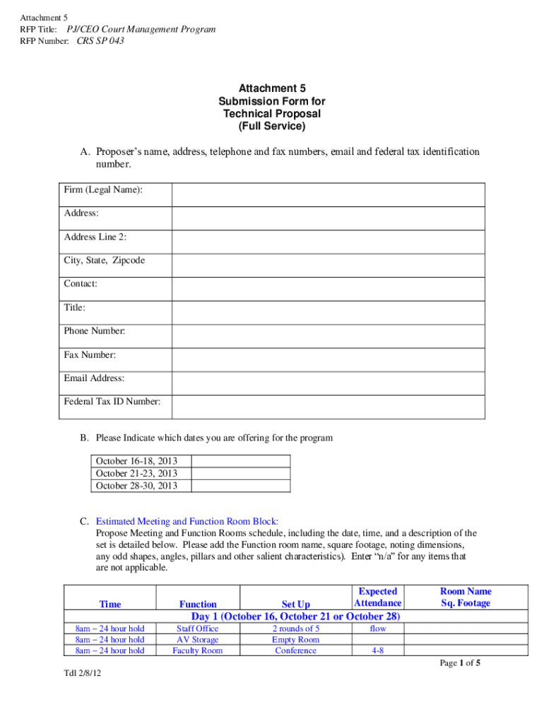 Fillable Online Attachment 5 Submission Form for Technical Proposal ...