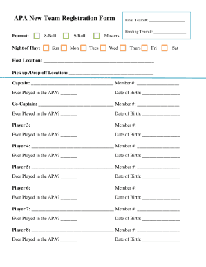 Fillable Online APA New Team Registration Form Fax Email Print - pdfFiller