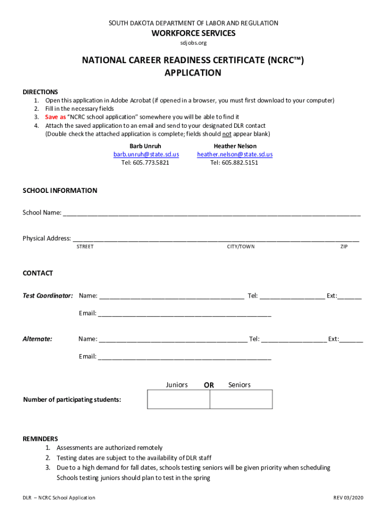 Fillable Online dlr sd NATIONAL CAREER READINESS CERTIFICATE (NCRC ...