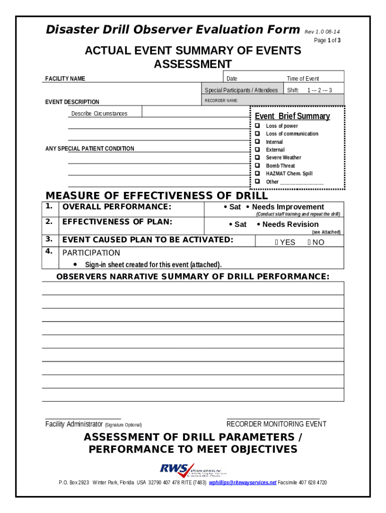 Fire Drill Instructor/ Observer Evaluation Doc Template | pdfFiller