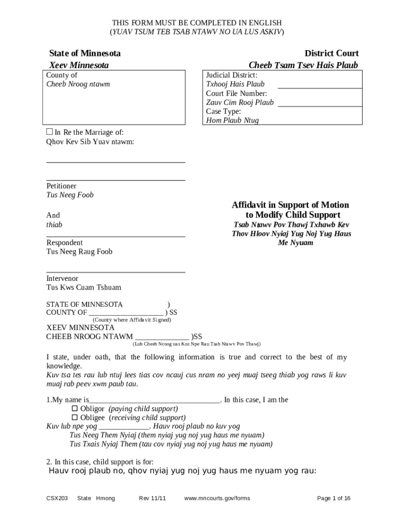 MOTION TO MODIFY CHILD SUPPORT Mncourts gov Doc Template PdfFiller
