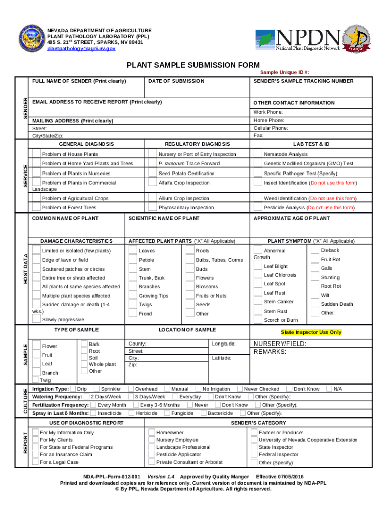 SPECIMENS FOR DIAGNOSIS OF PLANT DISEASES AND DISORDERS - agri nv Doc ...