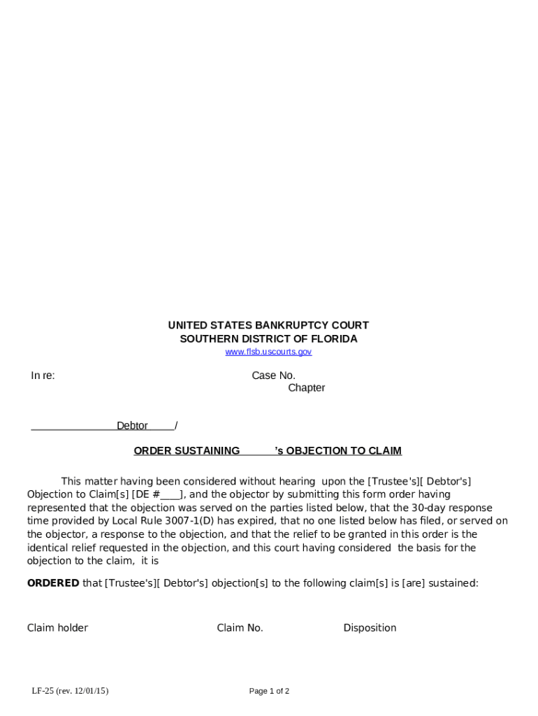 Justia :: Order Sustaining Objection To Claim :: Florida ... Doc ...