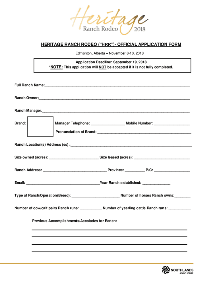 Fillable Online HERITAGE RANCH RODEO (HRR)- OFFICIAL APPLICATION FORM ...