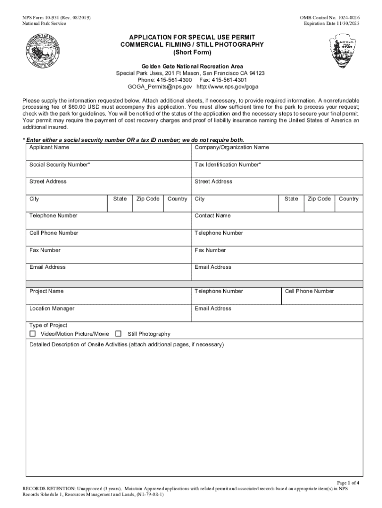 Fillable Online Special Park Uses, 201 Ft Mason, San Francisco CA 94123 ...