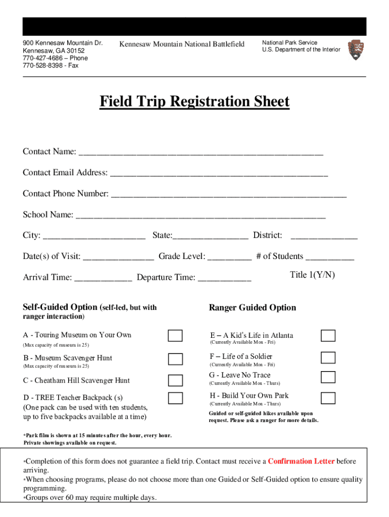 Fillable Online Field Trip Registration Sheet Fax Email Print - pdfFiller