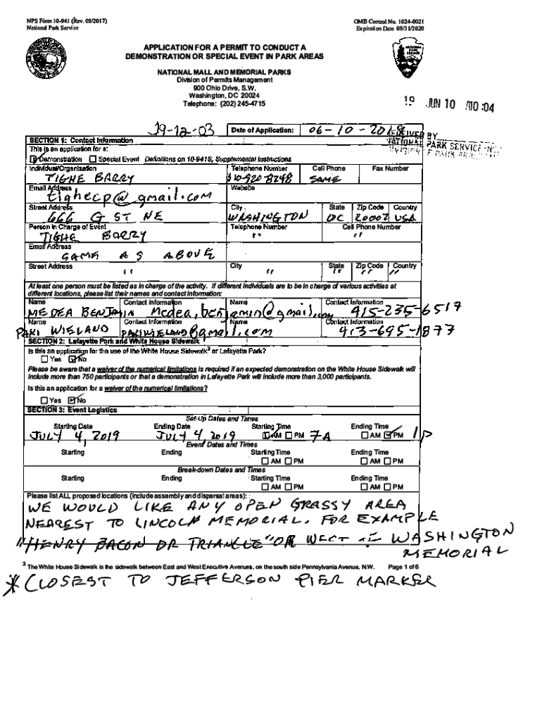 Fillable Online Permit 19-1203 Tighe Barry - National Park Service Fax ...