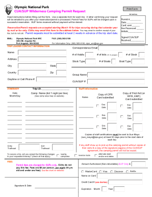 Fillable Online Olympic National Park CUA/SUP Wilderness Camping Permit ...