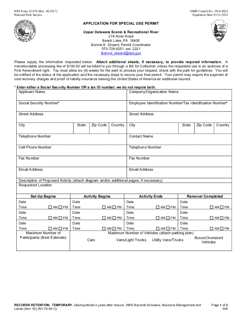 Fillable Online 10-930 Application for SUP - Long Form - National Park ...