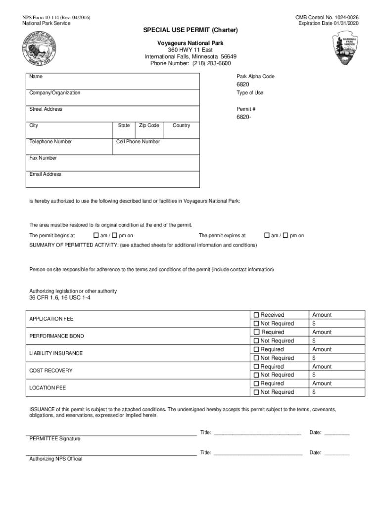 Fillable Online SPECIAL USE PERMIT (Charter) - National Park Service ...