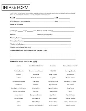 Fillable Online INTAKE FORM - Forsyth Plastic Surgery Fax Email Print ...