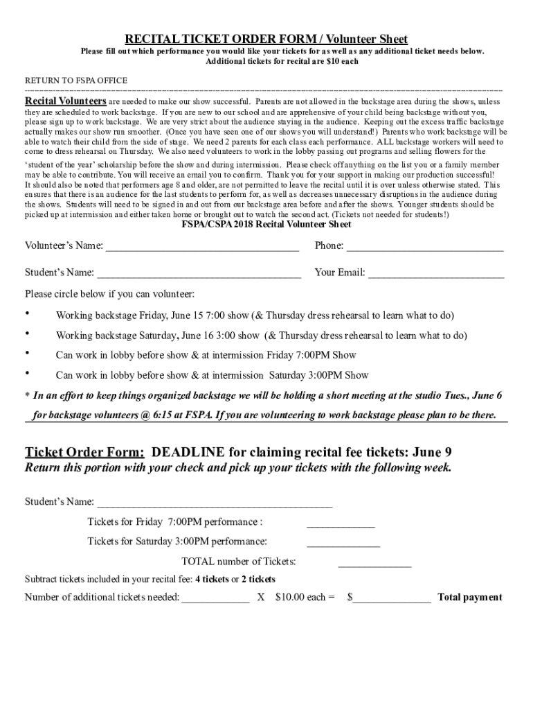 Fillable Online recital ticket order form - AVE MARIA DANCE ACADEMY Fax ...