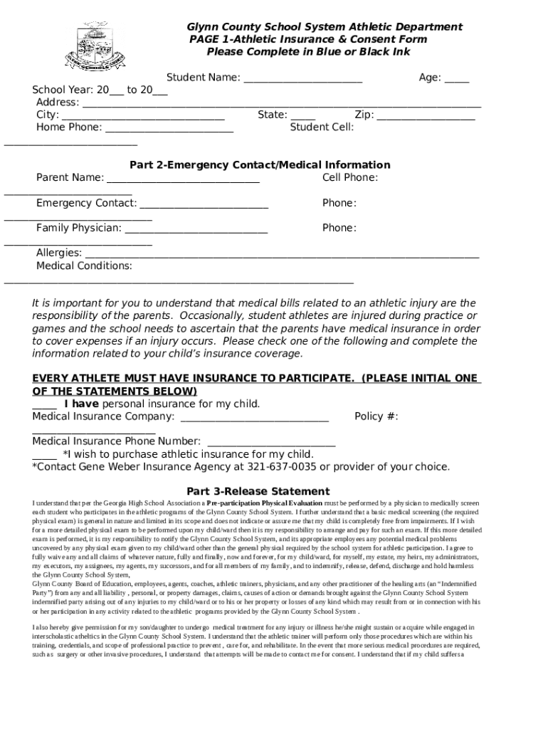 Glynn County School System Athletic Department Doc Template | pdfFiller