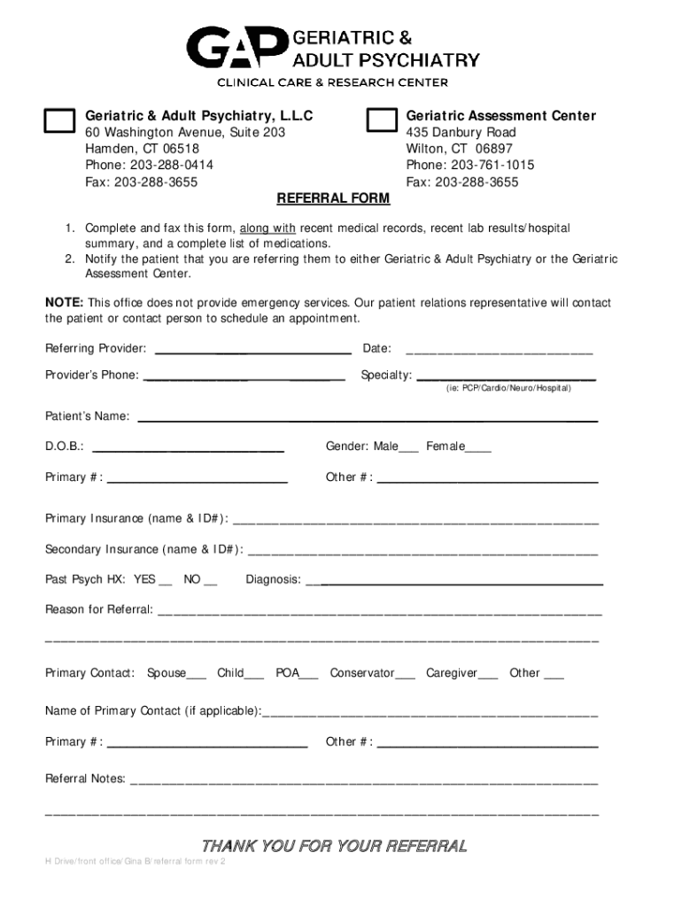Fillable Online GERIATRIC & ADULT PSYCHIATRY REFERRAL FORM Fax Email ...