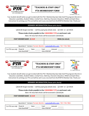 Fillable Online TEACHERS & STAFF ONLY PTA MEMBERSHIP FORM Fax Email Print - pdfFiller