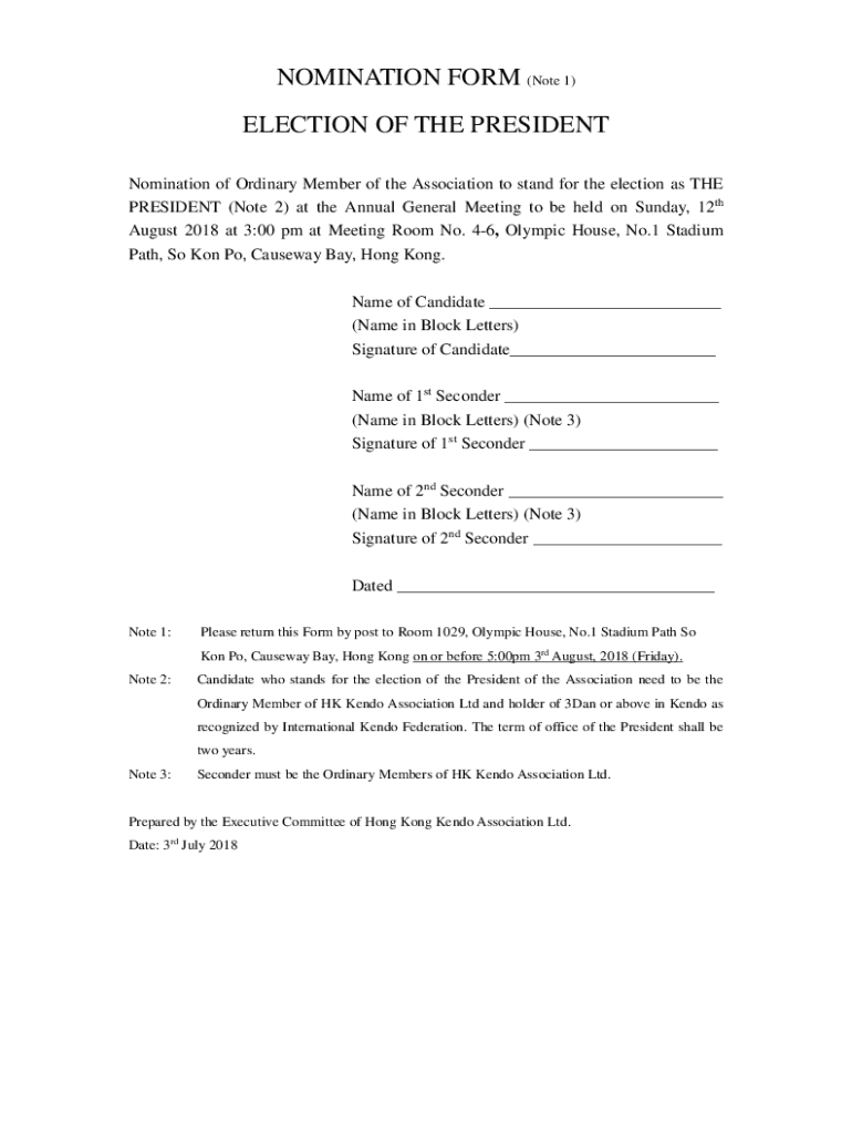 Fillable Online Election of office bearers and ordinary committee ...