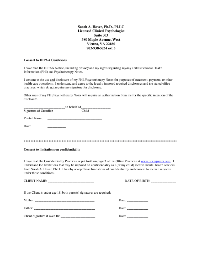 Fillable Online Dr. Sarah Hover: Licensed Clinical Psychologist Fax Email Print - pdfFiller