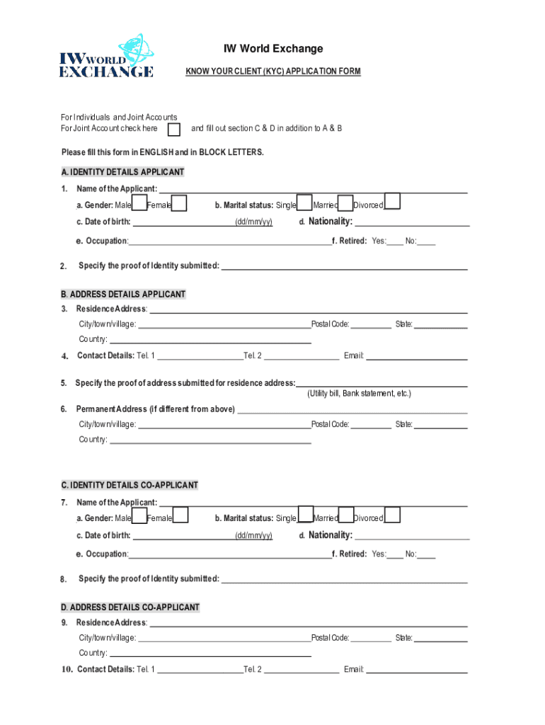 Fillable Online Know Your Client (KYC) Application Form (For ...
