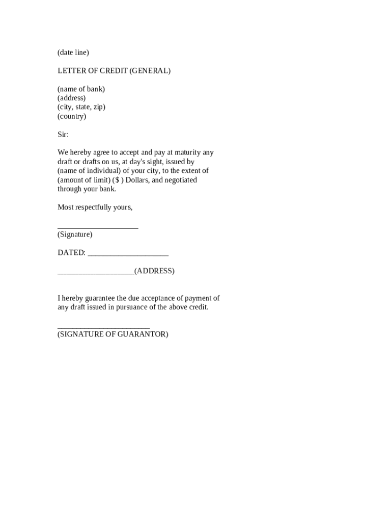 Letter of Credit Credit GeneralSample Letters Doc Template | pdfFiller