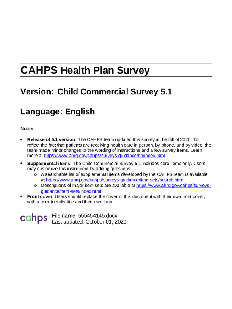 CAHPS Health Plan Survey Child Commercial Survey 5.0. Survey of health ...