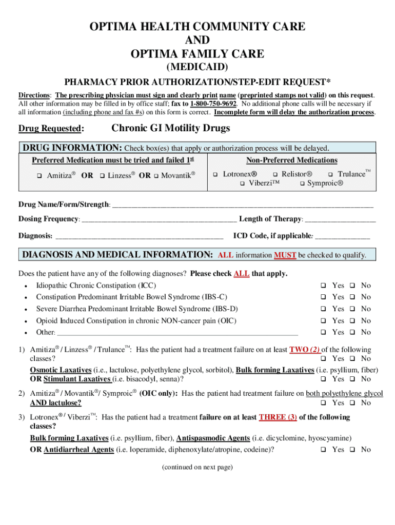 Fillable Online PAChronicMotilityMedicaid. hronic GI Motility Drugs ...