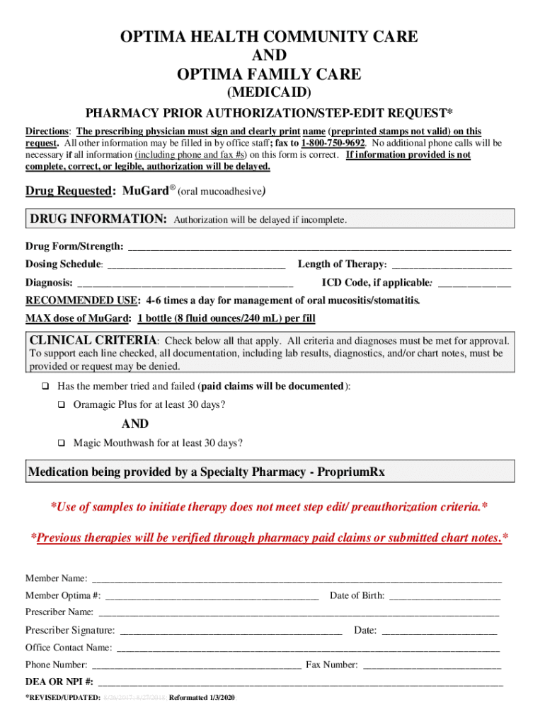 Fillable Online Drug Requested: MuGard (oral mucoadhesive) Fax Email ...
