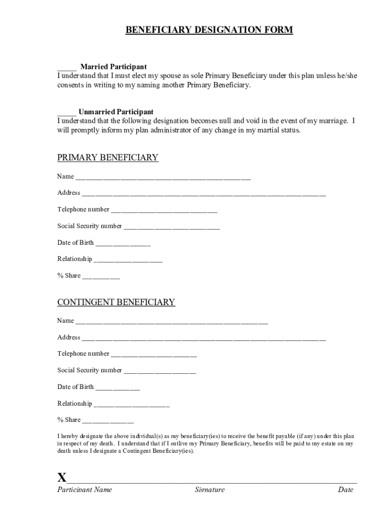Fillable Online Beneficiary Designation FormBeneficiary Designation ...