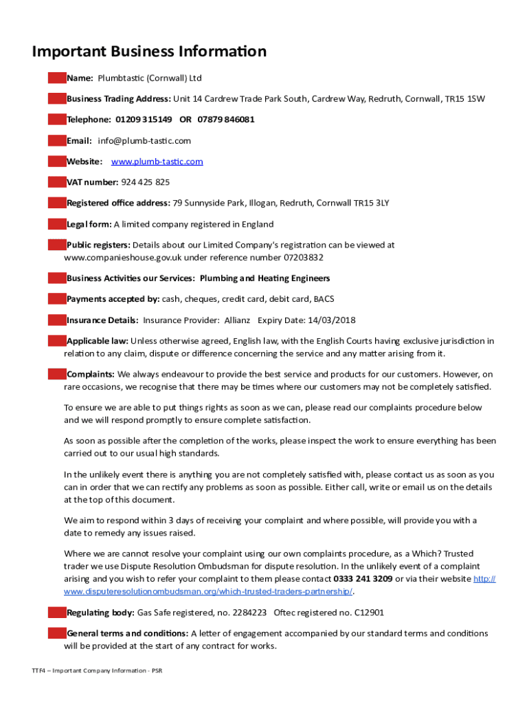 Fillable Online Important Business Informa"on Fax Email Print - pdfFiller