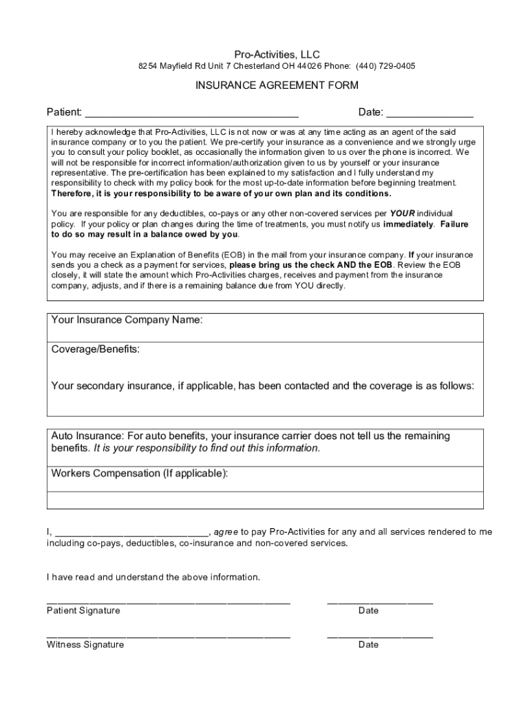 Fillable Online Insurance Agreement Form Fax Email Print - pdfFiller