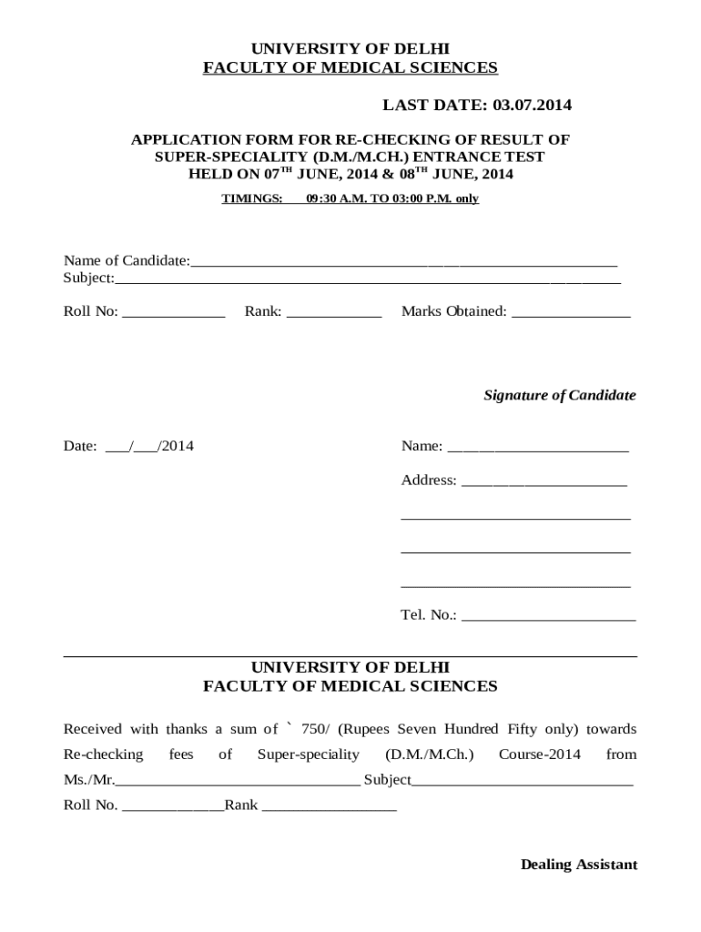 for Rechecking of Results - Delhi University - fmsc ac Doc Template | pdfFiller