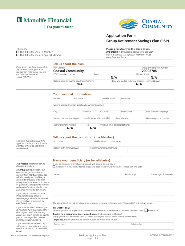 Fillable Online ) GRSManulife) GRSManulifeTransfer Authorization for ...