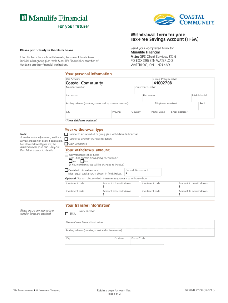 Fillable Online Fillable Online Withdrawal Form - Manulife Financial Fax ... Fax Email Print ...