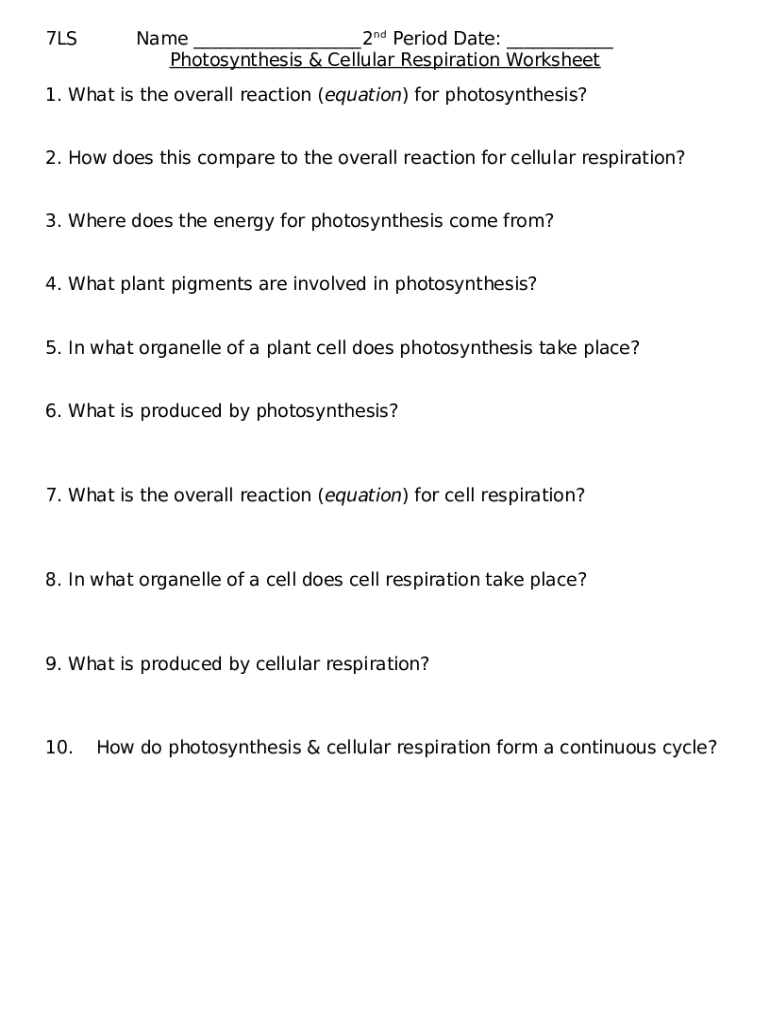 cellular respiration worksheet doc Doc Template | pdfFiller