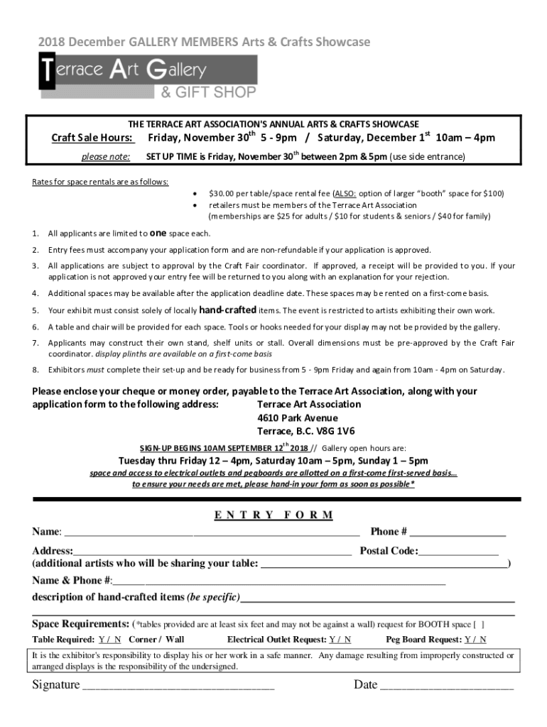 Fillable Online 1999 XMAS ARTS & CRAFTS SALE - Terrace Art Gallery Fax Email Print - pdfFiller