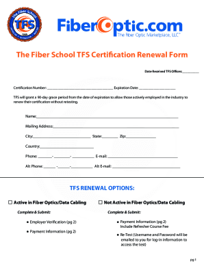 Fillable Online The Fiber School TFS Certification Renewal Form Fax ...