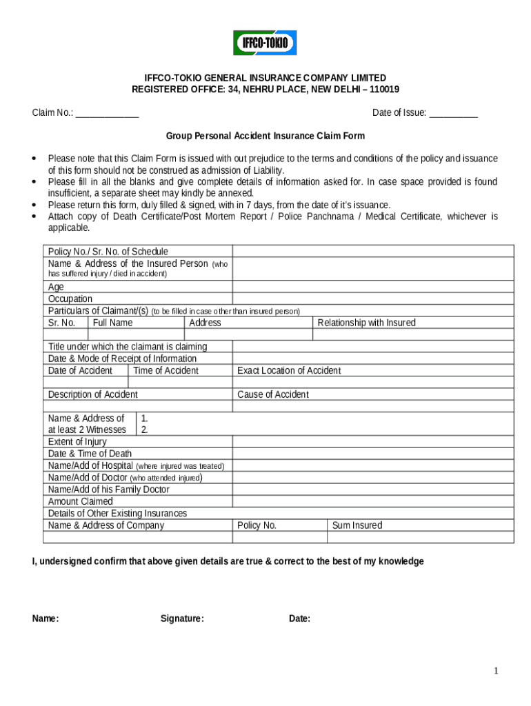 Group Personal Accident Insurance Claim pdf IFFCO Doc Template Group Personal Accident Insurance Claim pdf IFFCO Doc Template