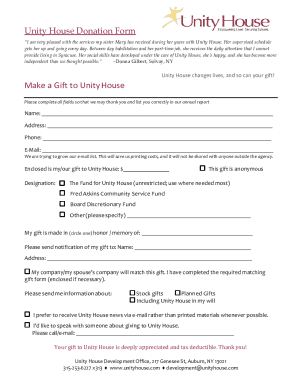 Fillable Online Unity House Donation Form Fax Email Print - pdfFiller