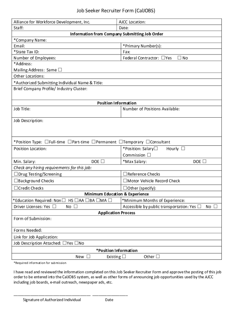 Fillable Online Job Seeker Recruiter Form (CalJOBS) Fax Email Print ...