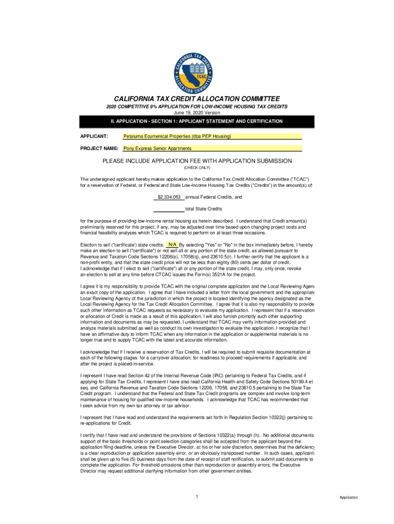 Fillable Online 2020 Low-Income Housing Tax Credit (LIHTC) Application ...