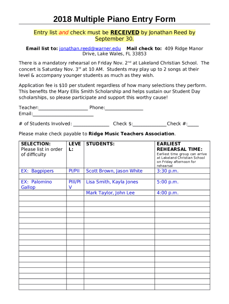 2018 Multiple Piano Entry Doc Template | pdfFiller